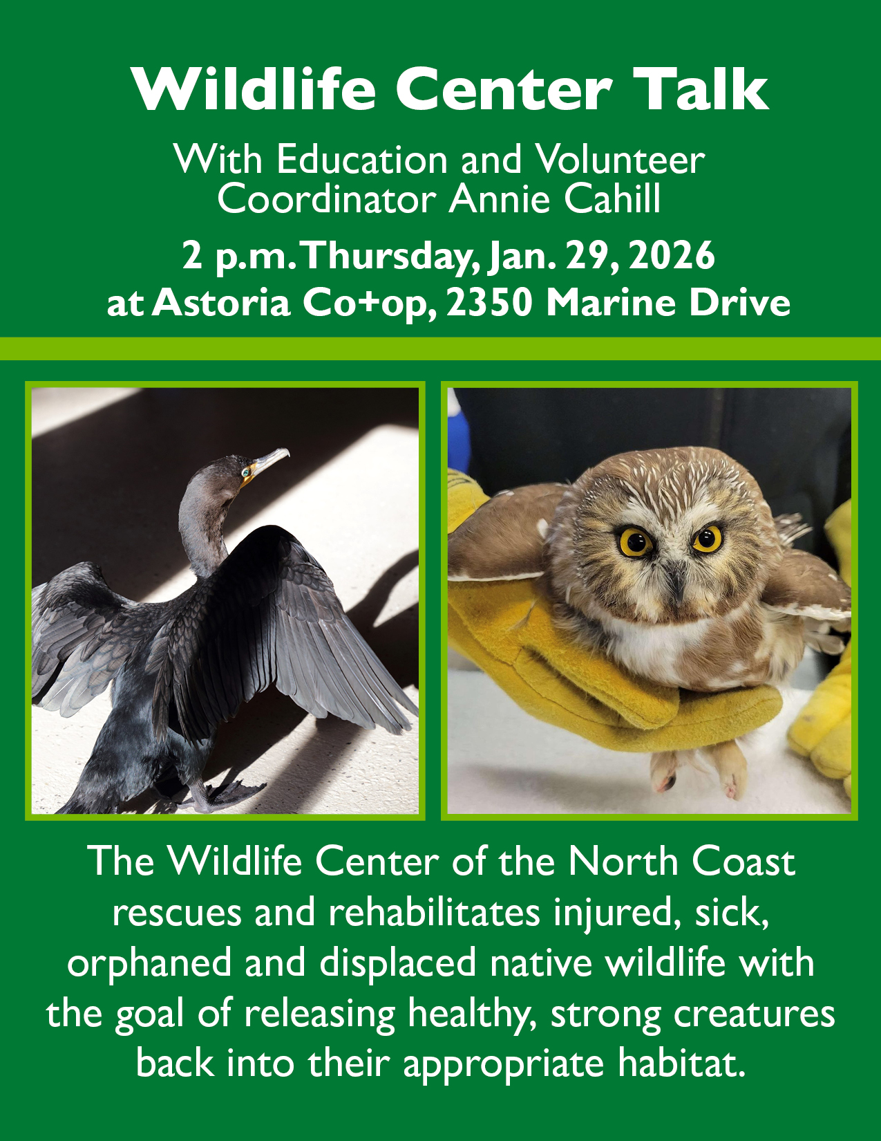 Wildlife Center Talk 2026 | Astoria Co+op